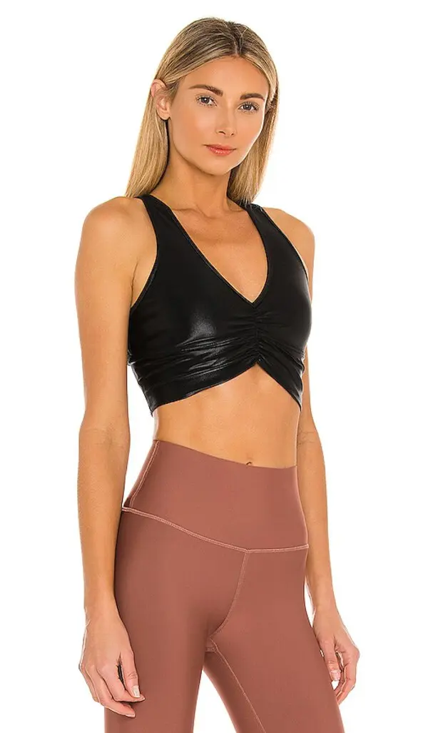 Alo Yoga Shine Wild Thing Bra In Black In Black Shine - 29% Off